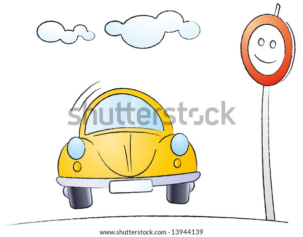 Funny Cartoon Car Isolated On White Stock Vector (Royalty Free ...