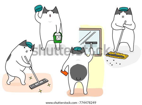 Funny Cartoon Cat Cleaning Set Stock Vector (Royalty Free) 774478249