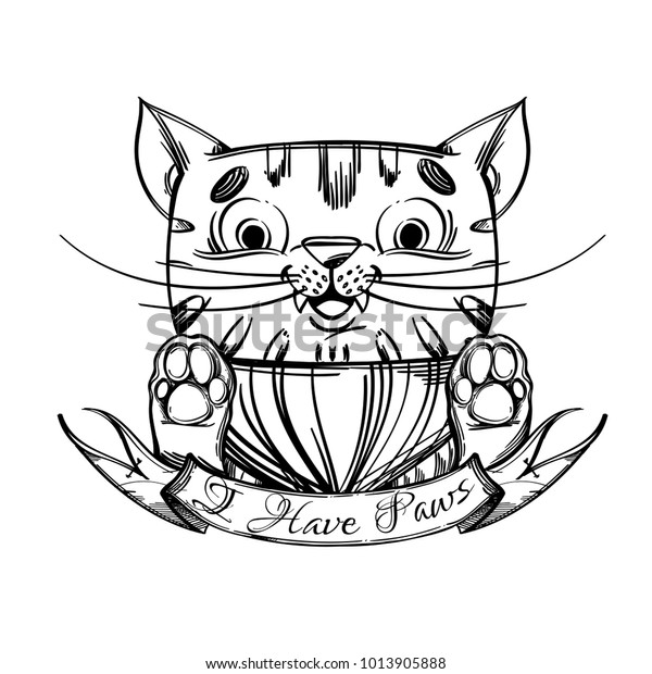 Funny Cartoon Cat Outline Vector Illustration Stock Vector (Royalty ...