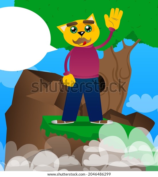 Funny Cartoon Cat Waving Hand Vector Stock Vector (Royalty Free ...