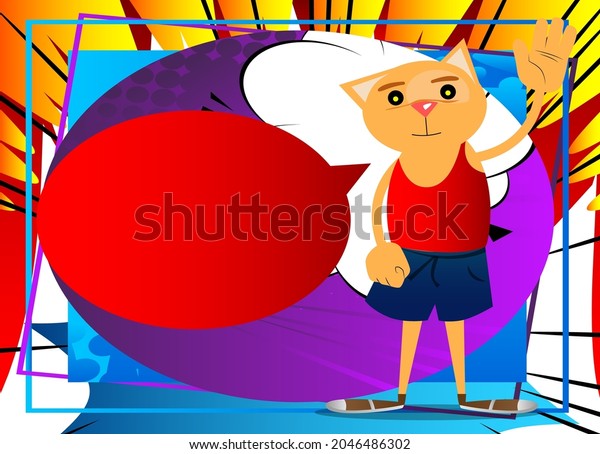 Funny Cartoon Cat Waving Hand Vector Stock Vector (Royalty Free ...