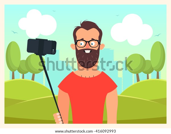 Funny Cartoon Character Doing Selfie Colorful Stock Vector (Royalty ...