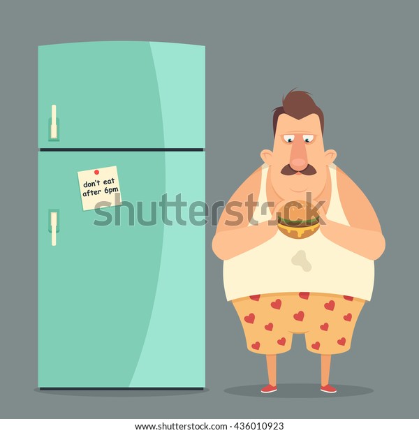 Funny Cartoon Character Fat Man Standing Stock Vector (Royalty Free ...