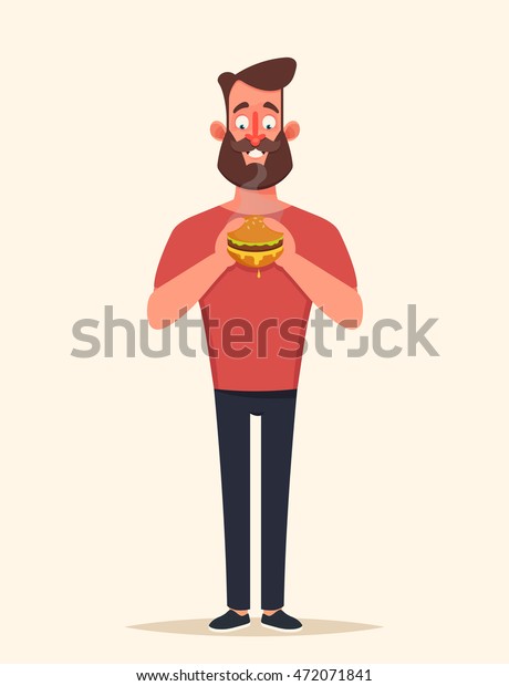 Funny Cartoon Character Hungry Man Holding Stock Vector (Royalty Free ...