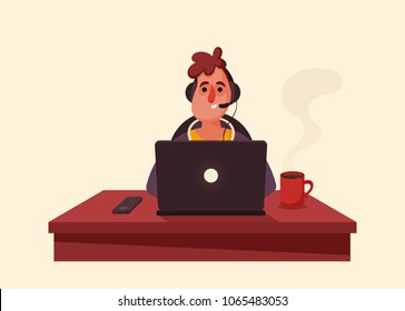 Funny Cartoon Character Man Playing Computer Stock Vector (Royalty Free ...