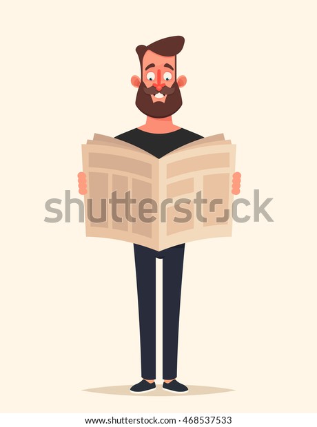 Funny Cartoon Character Man Reading Newspaper Stock Vector (Royalty ...