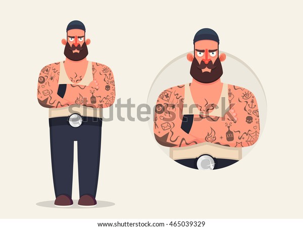 Funny Cartoon Character Strong Man Tattoos Stock Vector (Royalty Free ...