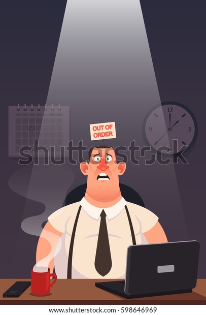 Funny Cartoon Character Tired Worker Sitting Stock Vector (Royalty Free ...