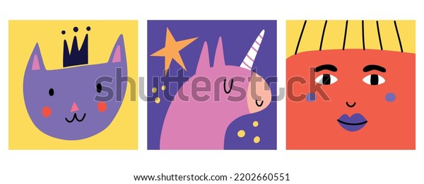 Funny Cartoon Characters Abstract Square Illustration Stock Vector ...