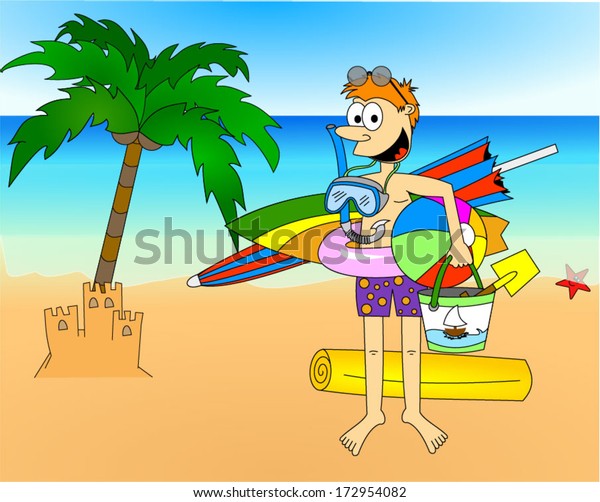 Funny Cartoon Comic Caricature Boy Standing Stock Vector (Royalty Free ...