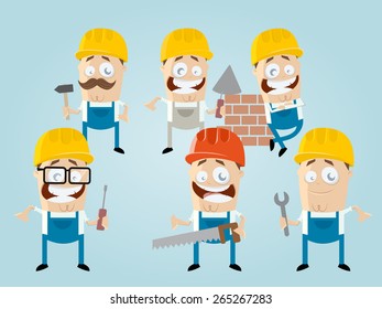 Funny Cartoon Construction Worker Team Stock Vector (Royalty Free ...