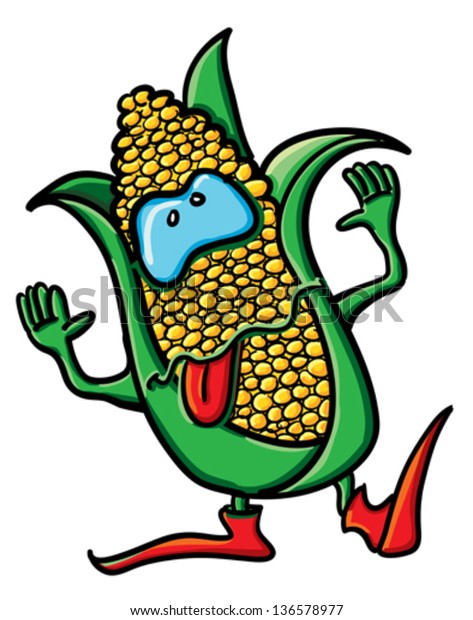 Funny Cartoon Corn On White Background Stock Vector (Royalty Free ...