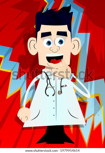 Funny Cartoon Doctor Thinking Hands Under Stock Vector (Royalty Free ...