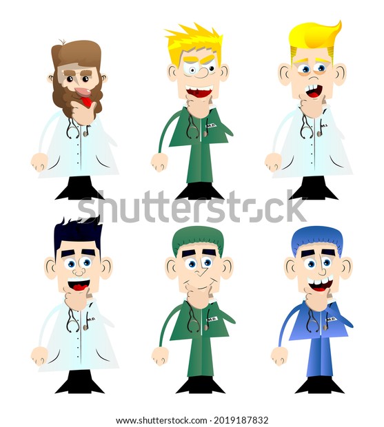 Funny Cartoon Doctor Thinking Vector Illustration Stock Vector (Royalty ...