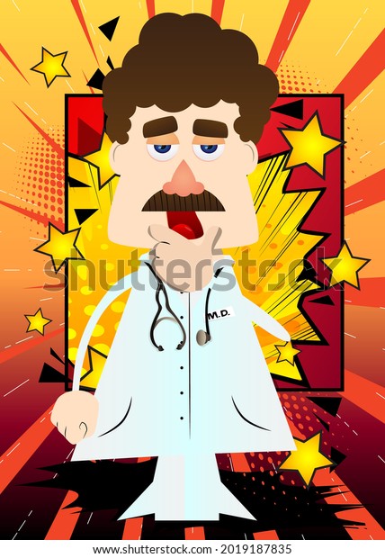 Funny Cartoon Doctor Thinking Vector Illustration Stock Vector (Royalty ...