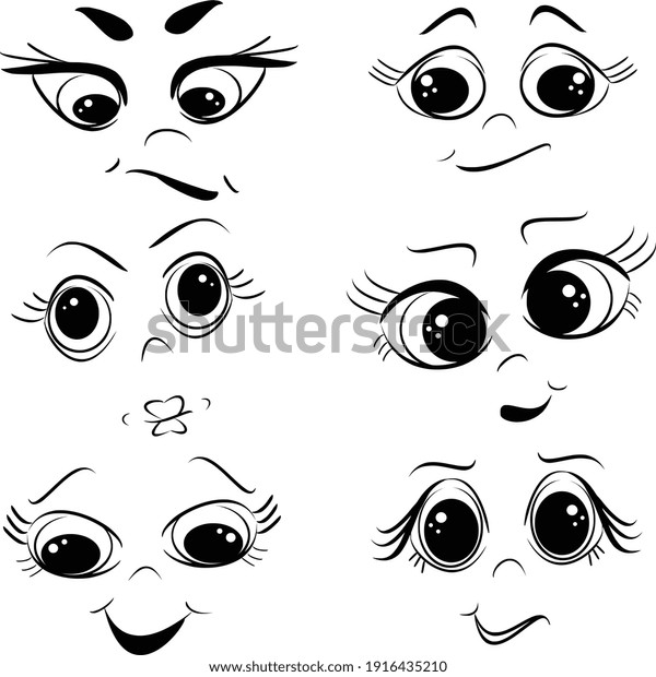 Funny Cartoon Faces Expressive Eyes Mouthhuman Stock Vector (Royalty ...