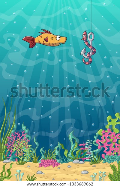 Funny Cartoon Fish Worm On Fishhook 스톡 벡터(로열티 프리) 1333689062 | Shutterstock