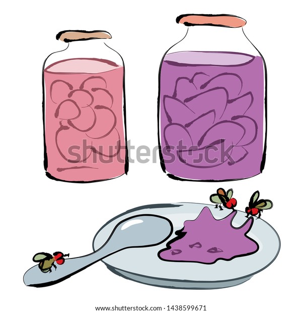 Funny Cartoon Flies Jars Plate Jam Stock Vector (Royalty Free ...