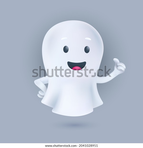 Funny Cartoon Flying Ghost Smiling Showing Stock Vector (Royalty Free ...