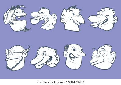 Funny Cartoon Heads Different Faces Different: เวกเตอร์สต็อก (ปลอดค่า ...