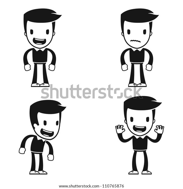 Funny Cartoon Helper Man Various Poses Stock Vector (Royalty Free ...