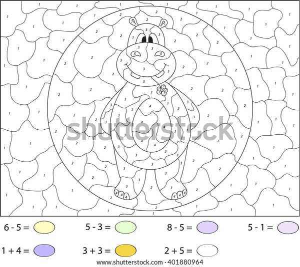 Funny Cartoon Hippo Color By Number Stock Vector (Royalty Free) 401880964