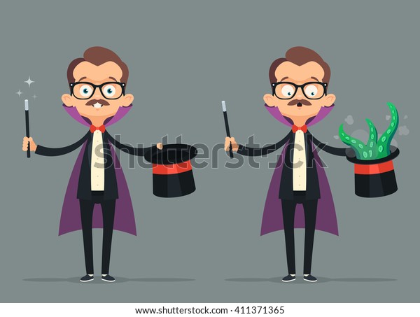 Funny Cartoon Illusionist Holding Magic Stick Stock Vector (Royalty ...