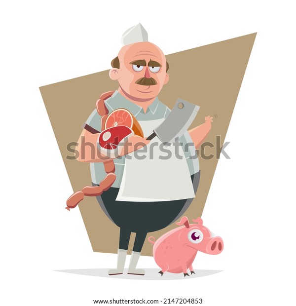 Funny Cartoon Illustration Grumpy Butcher Meat: เวกเตอร์สต็อก (ปลอดค่า ...