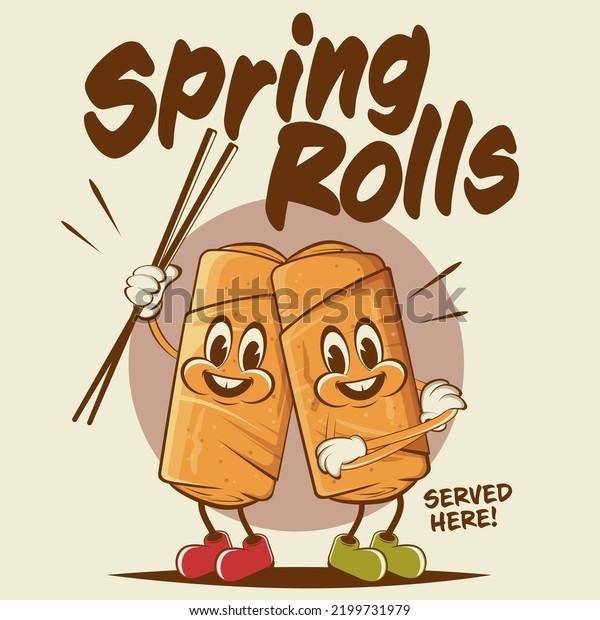 Funny Cartoon Illustration Happy Spring Rolls Stock Vector (Royalty ...