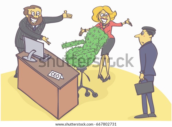 Funny Cartoon Illustration Two Managers Welcoming Stock Vector (Royalty ...
