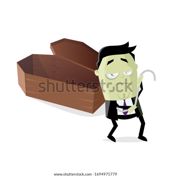 Funny Cartoon Illustration Undertaker Taking Measurements: เวกเตอร์ ...