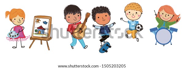 Funny Cartoon Kids Engaged Different Creative Stock Vector (Royalty ...