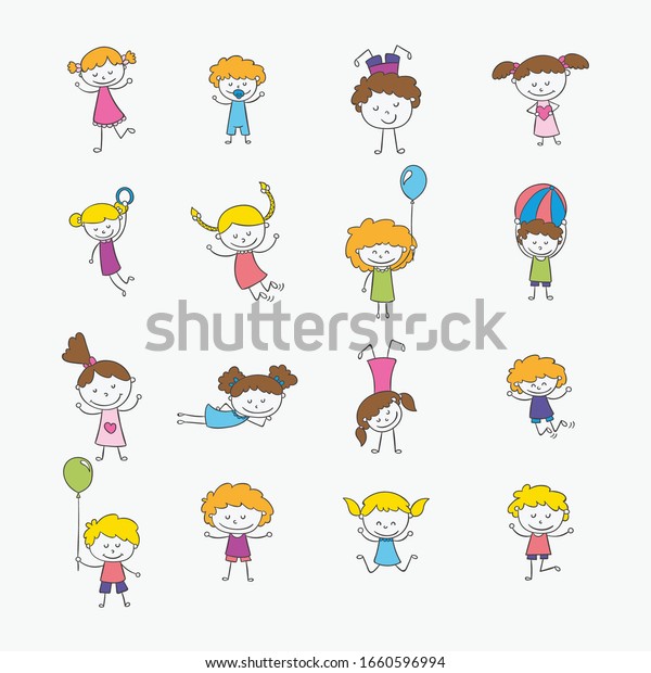 Funny Cartoon Kids Engaged Different Creative: เวกเตอร์สต็อก (ปลอดค่า ...