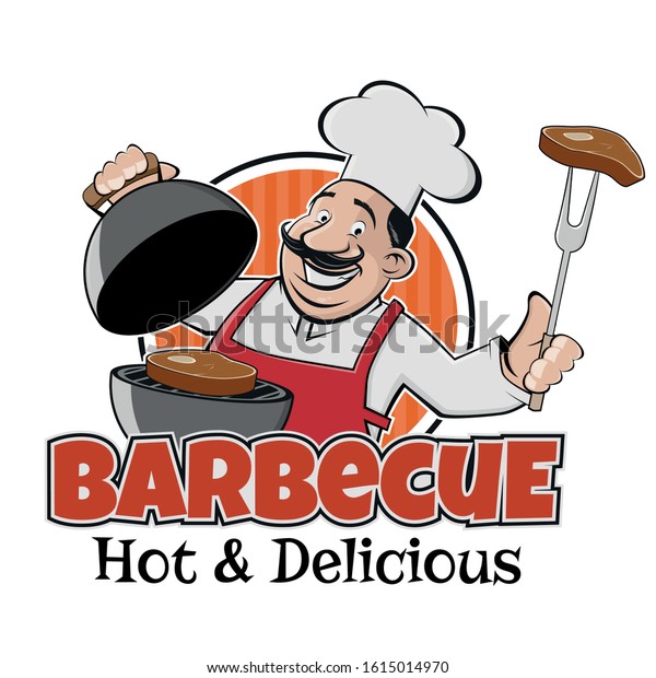 Funny Cartoon Logo Chef Barbecue Grill Stock Vector (Royalty Free ...