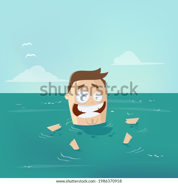 Funny Cartoon Man Floating Water Stock Vector (Royalty Free) 1986370958 ...