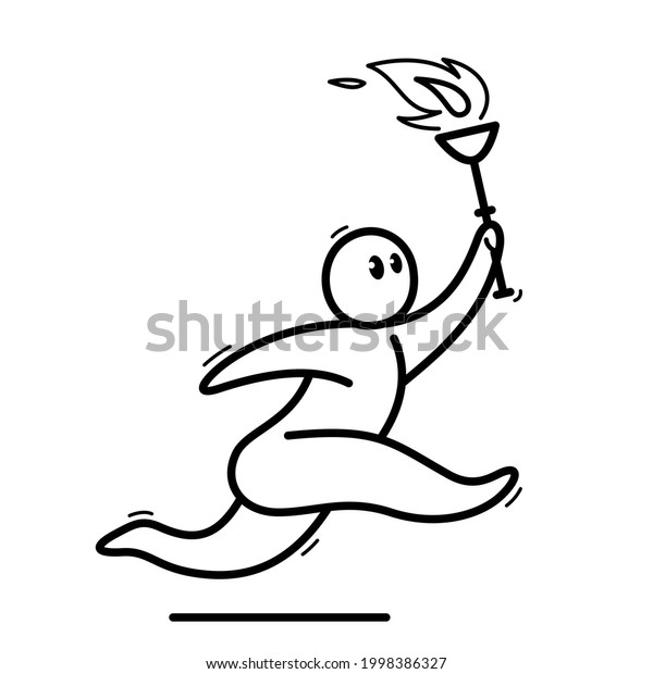 Funny Cartoon Man Running Torch Like Stock Vector (Royalty Free ...