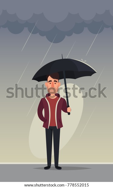 Funny Cartoon Man Umbrella Standing Under Stock Vector (Royalty Free ...