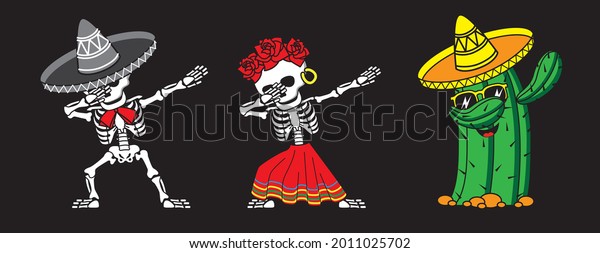 Funny Cartoon Mexican Skeleton Man Woman Stock Vector (Royalty Free ...