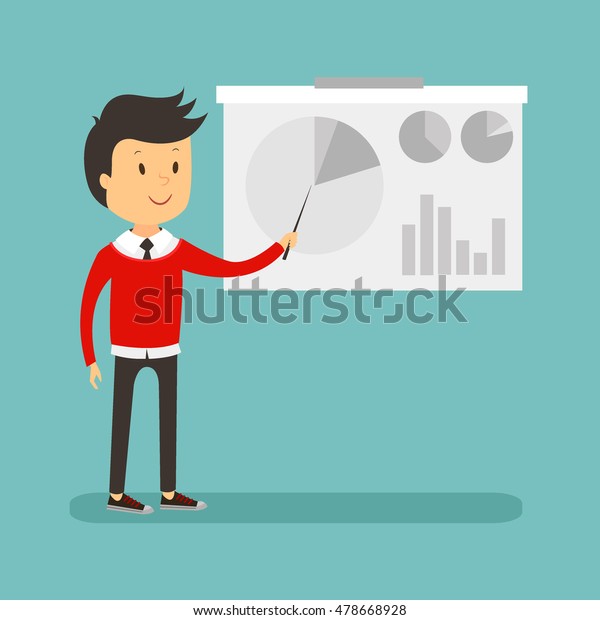 Funny Cartoon Office Worker Use Presentations Stock Vector (Royalty ...