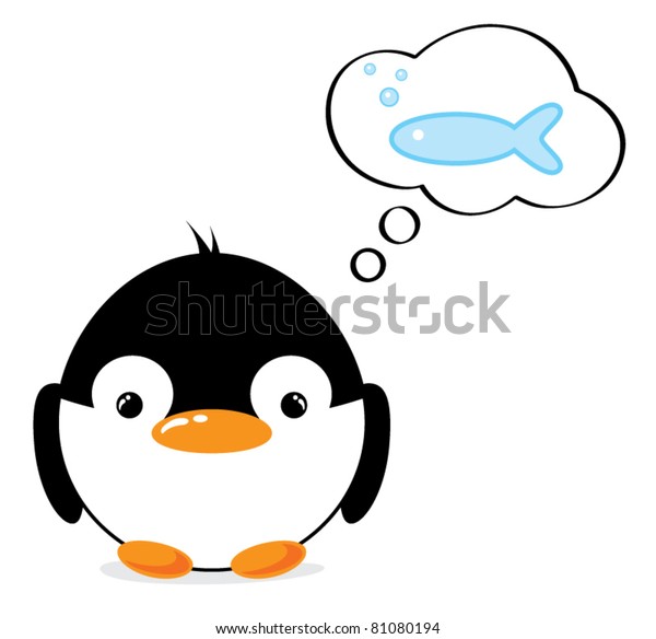 Funny Cartoon Penguin Thinking Fish Vector Stock Vector (Royalty Free ...