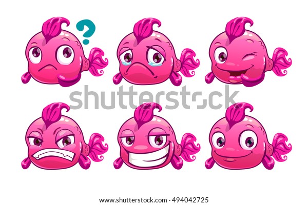 Funny Cartoon Pink Fish Character Different: เวกเตอร์สต็อก (ปลอดค่า ...