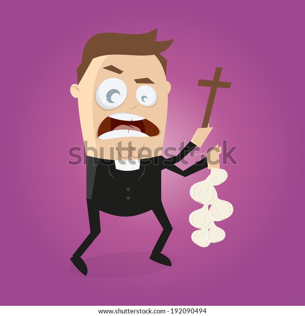 Funny Cartoon Priest Doing Exorcism Stock Vector (Royalty Free ...