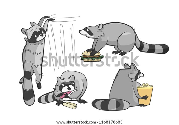 Funny Cartoon Raccoons Causing Mischief Stock Vector (Royalty Free ...