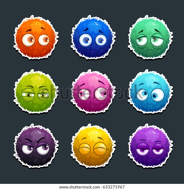 Funny Cartoon Round Fluffy Characters Setvector Stock Vector (Royalty ...
