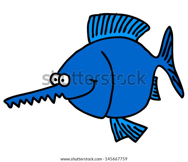 Funny Cartoon Sawfish Illustration Stock Vector (Royalty Free) 145667759