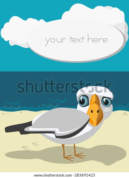 Funny Cartoon Seagull Standing On Seashore Stock Vector (Royalty Free ...