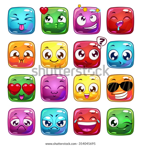 Funny Cartoon Square Jelly Characters Vector: стоковая векторная ...