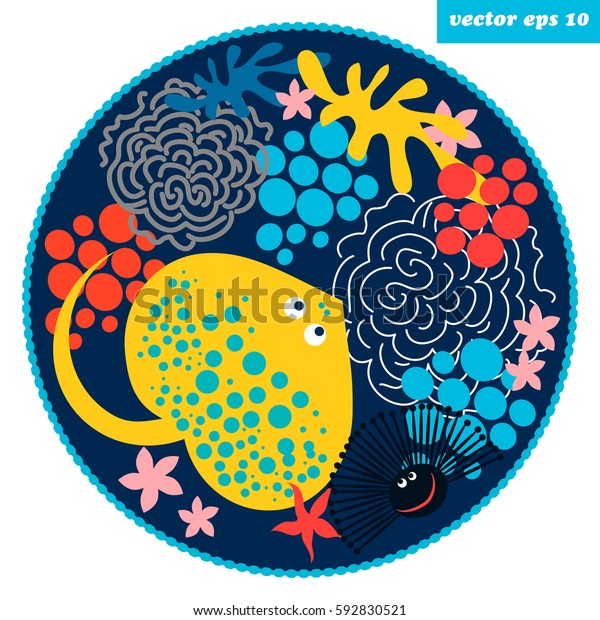 Funny Cartoon Style Fish Corals Circle Stock Vector (Royalty Free ...