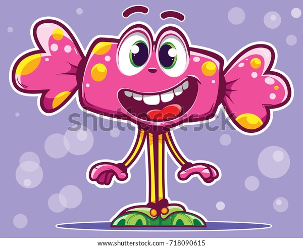 Funny Cartoon Sweet Candy Stands Joyfully Stock Vector (Royalty Free ...
