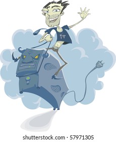 Funny Cartoon System Administrator Specialist Galloped: vetor stock ...
